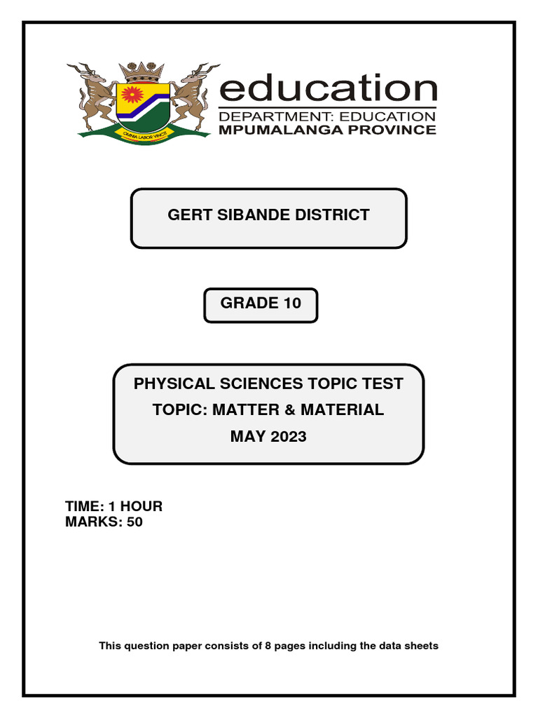 Topic Test g10 QP (Matter & Material 2023) | PDF | Ion | Chemical Bond