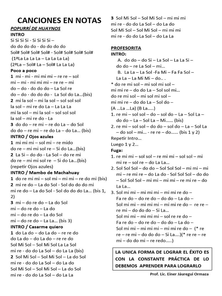 Canciones en Notas 2 | PDF | Artes del Lenguaje y Comunicación ...