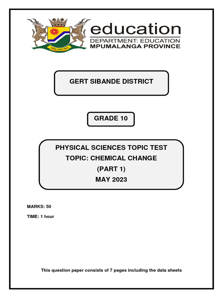 Grade 10 Chemical Change Test 2023 | PDF | Gases | Mole (Unit)