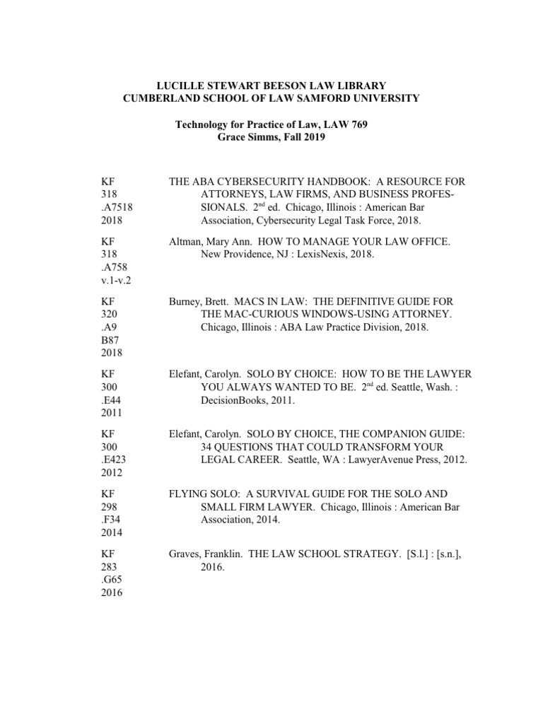 GraceSimms Class Bib 2019 | PDF | American Bar Association | Justice
