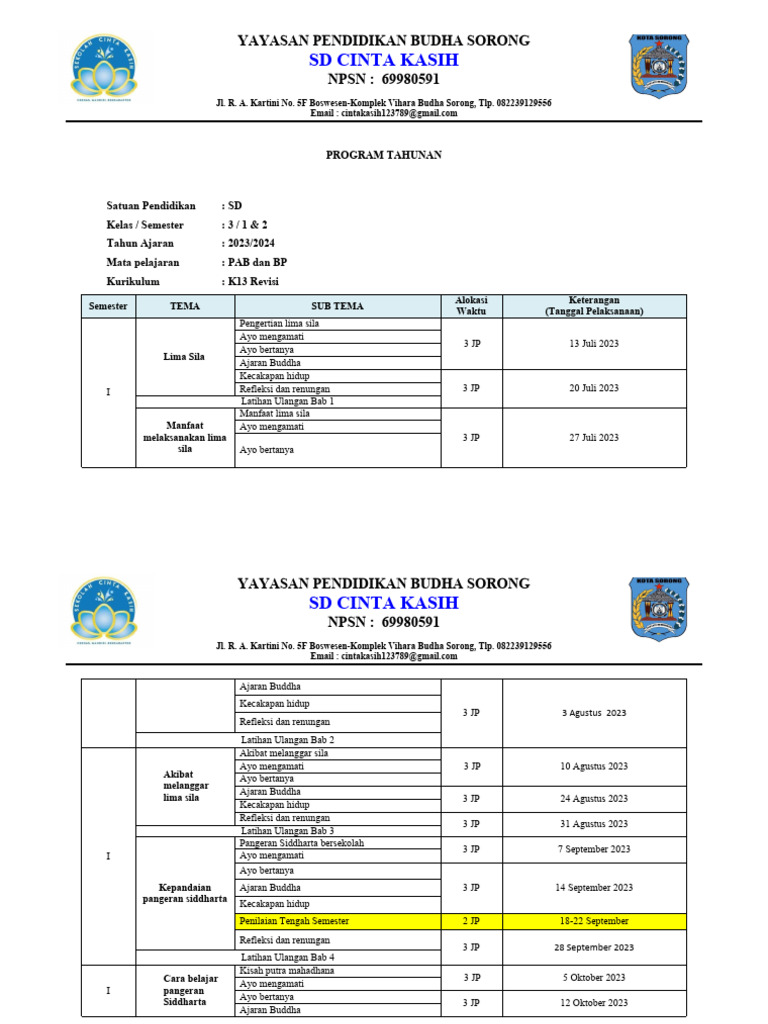 Prota Dan Promes Kelas 3 | PDF