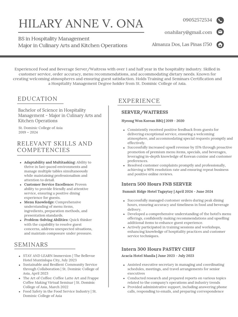 Resumes Samples | PDF | Waiting Staff | Menu