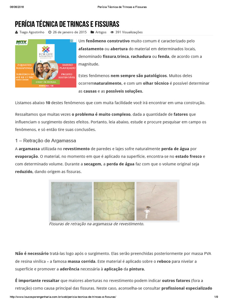 Perícia Técnica de Trincas e Fissuras | PDF | Viga | Concreto