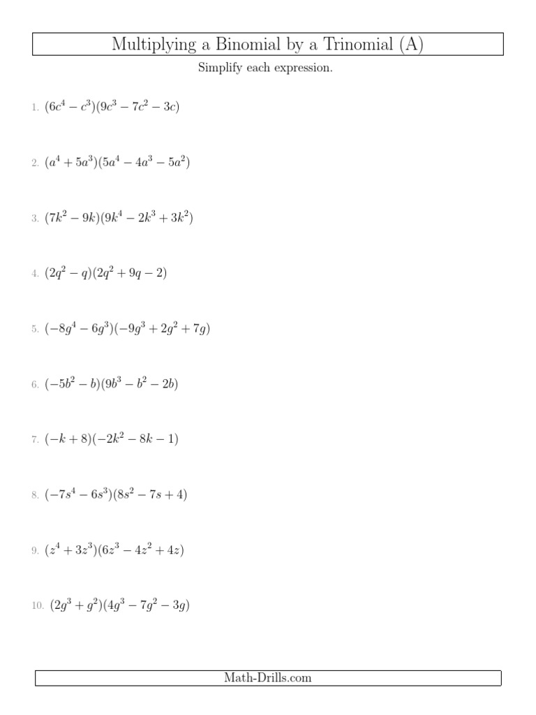 Polynomials Multiplying Binomial Trinomial Nothirdfactor All Pdf 2109