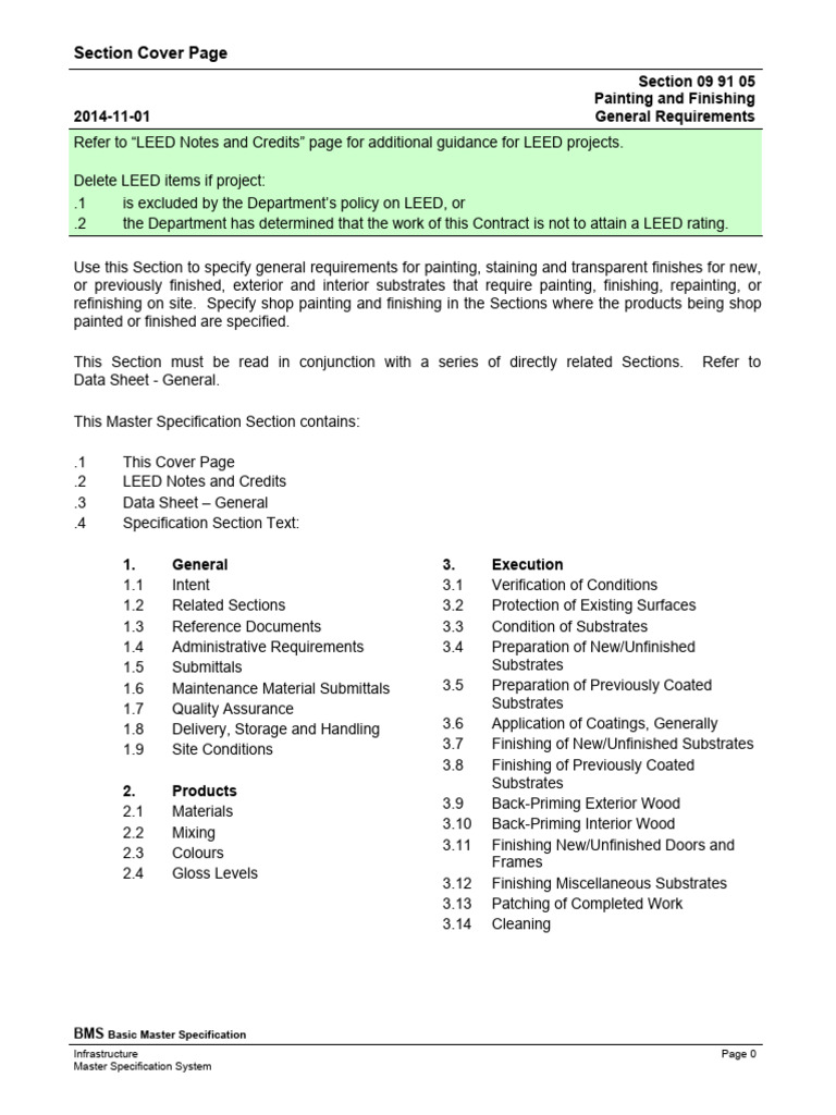 Section Cover Page: Section 09 91 05 Painting and Finishing 2014-11-01 General Requirements ...