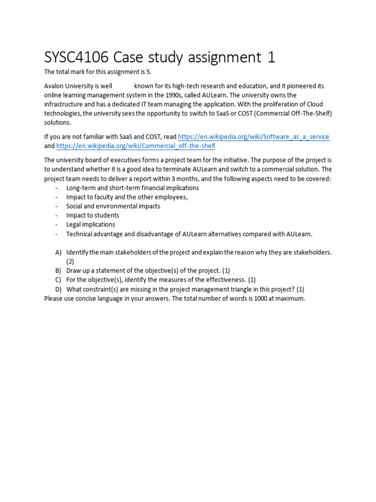 SYSC 4106 Case Study Assignment 1 | PDF | Business | Art