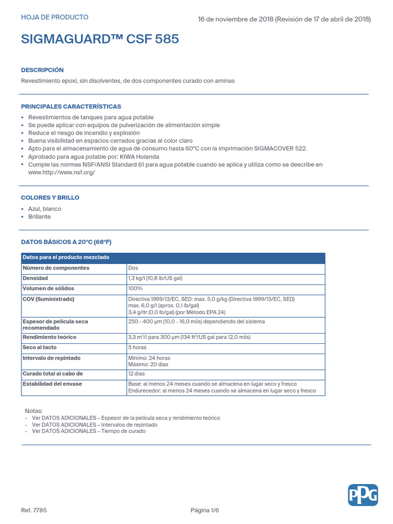 Sigmaguard CSF 585 | PDF | Agua | Ventilación (Arquitectura)