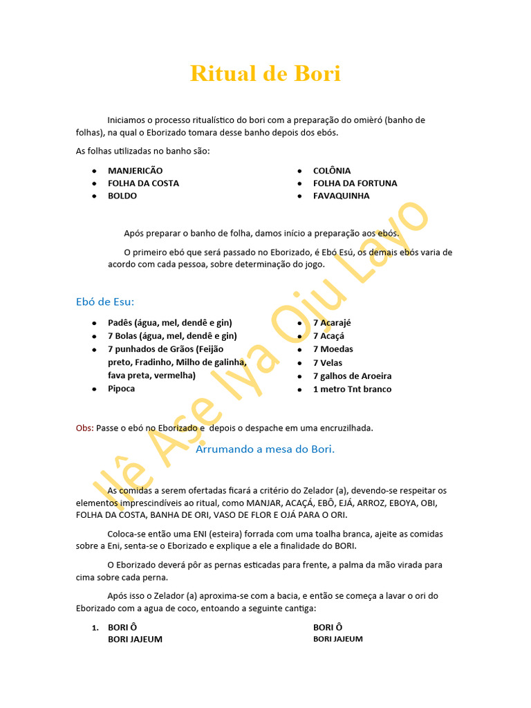 Ritual de Bori | PDF | Artes Linguísticas e Disciplina