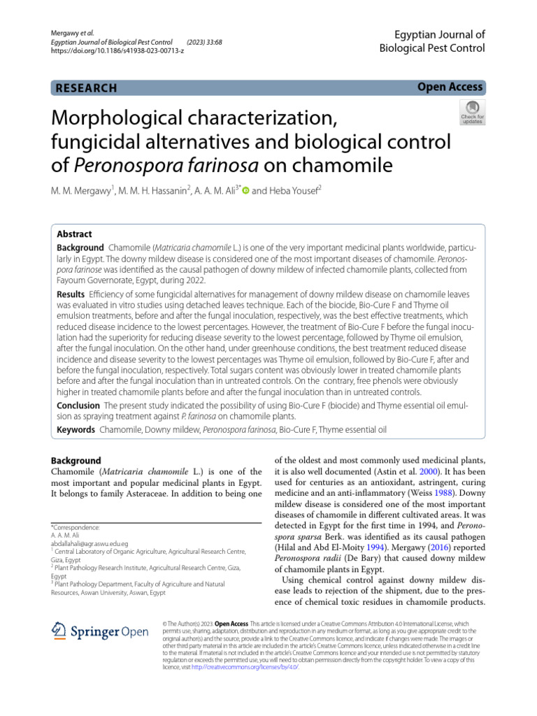 Morphological Characterization, Fungicidal Alternatives and Biological ...