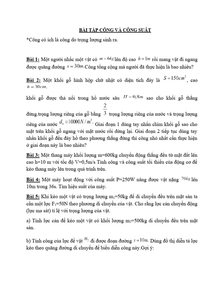 BÀI TẬP CÔNG VÀ CÔNG SUẤT | PDF