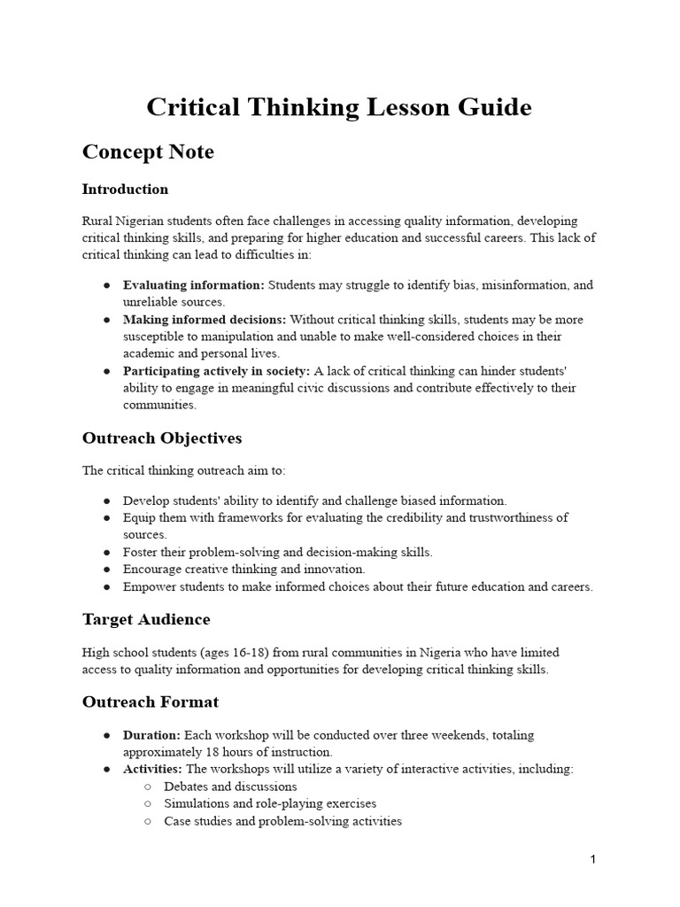 Critical Thinking Workshops Nigeria | PDF | Critical Thinking | Thought