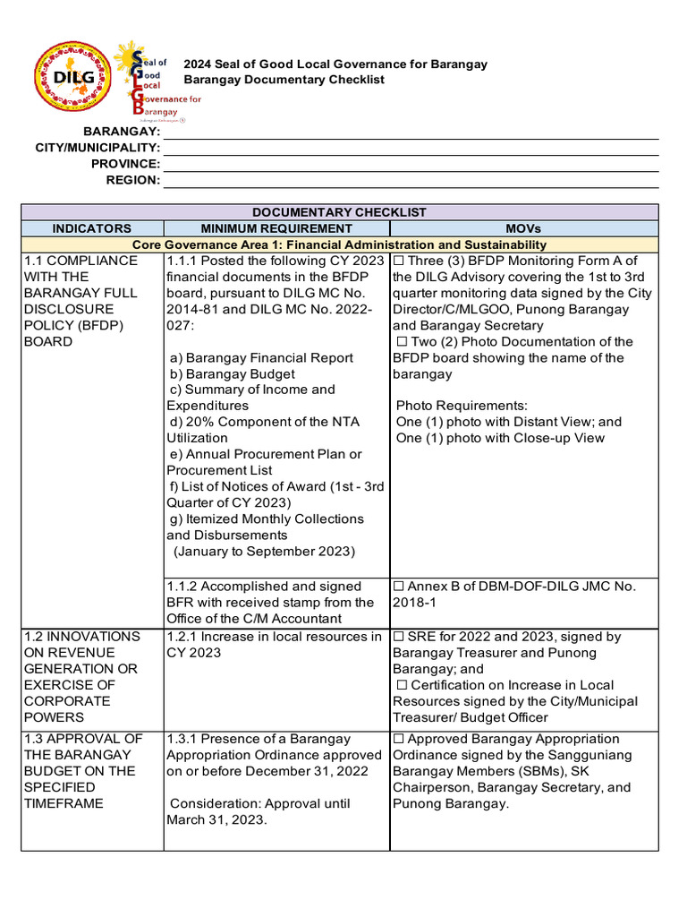 Barangay Documentary Checklist (3) | PDF | Risk Assessment | Hazards