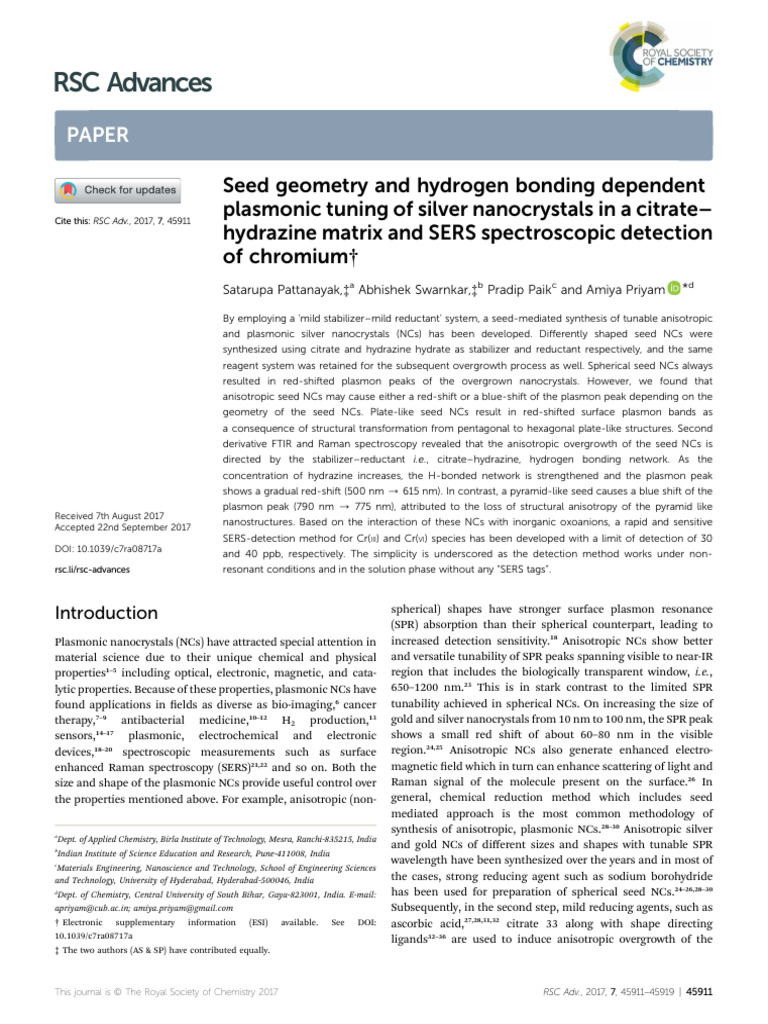 Silver-seed-RSC Adv-2017-Merged | PDF | Surface Plasmon Resonance | Chromium