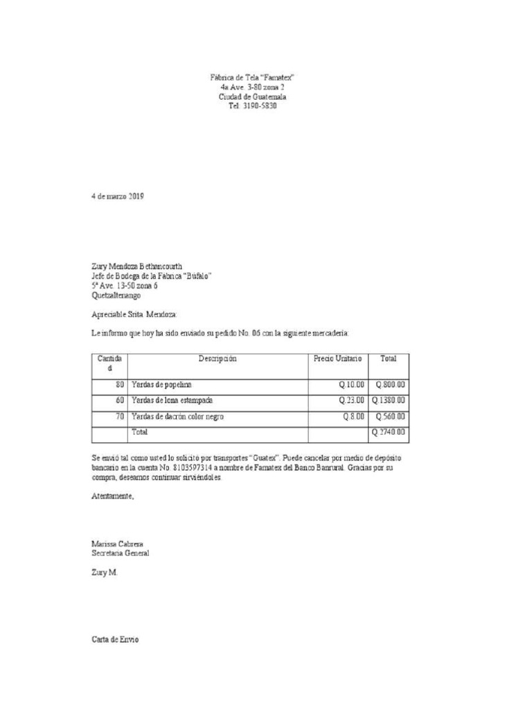 Carta de Envio | PDF