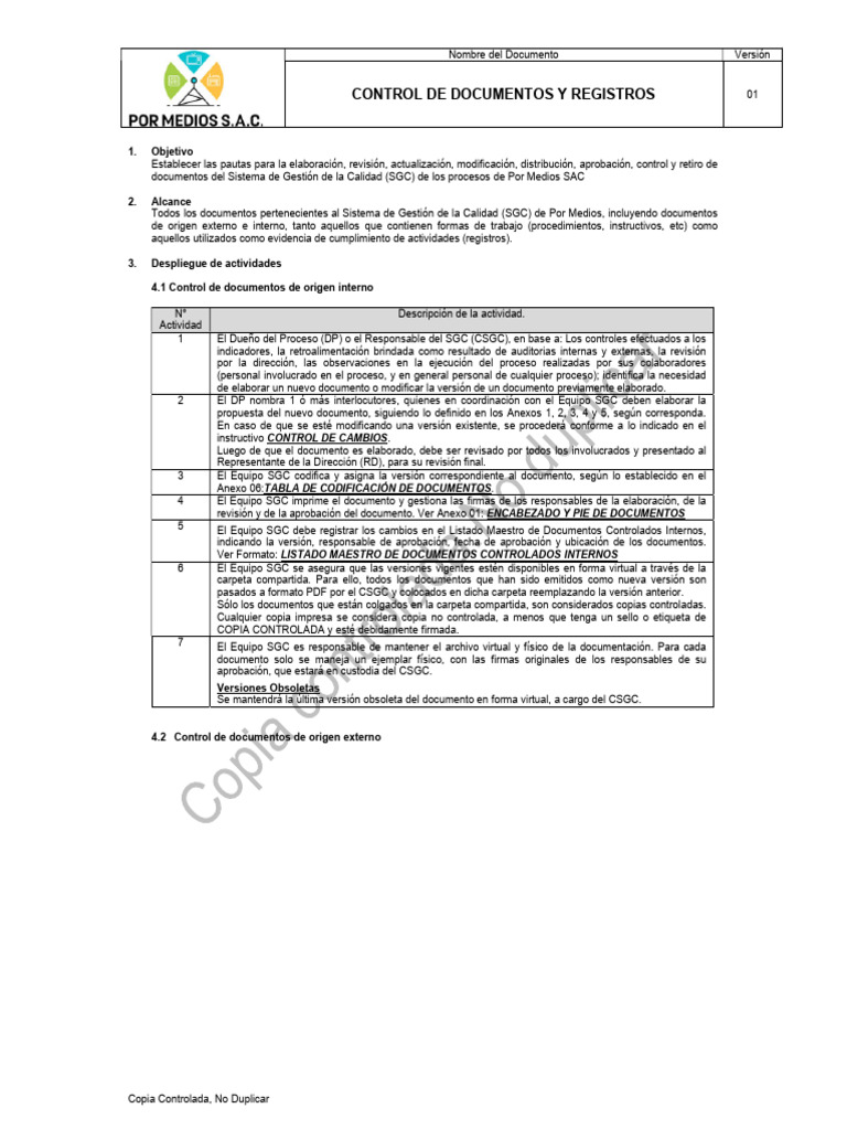 Procedimiento de Control de Documentos | PDF | Sistema de manejo de calidad | Informática