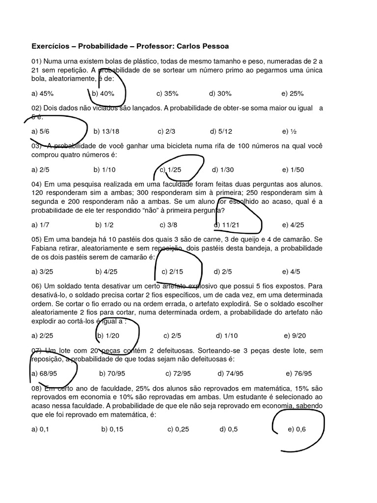 Exercícios - Probabilidade | PDF