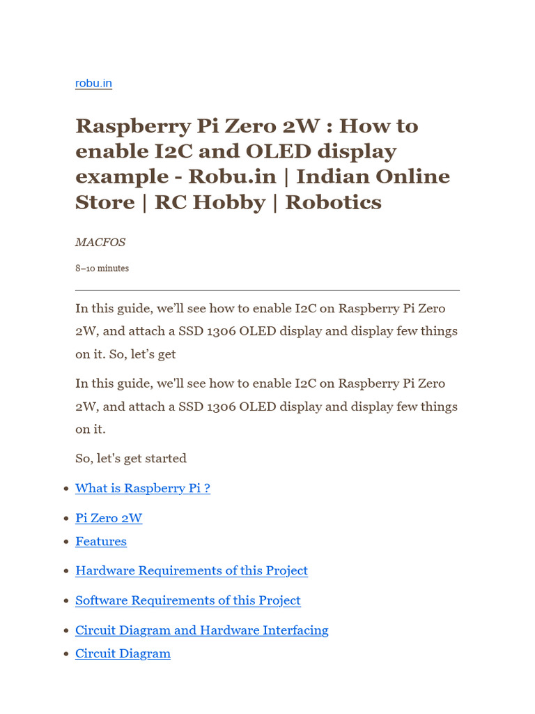 Raspberry Pi Zero 2W - How To Enable I2C and OLED Display Example | PDF | Raspberry Pi ...
