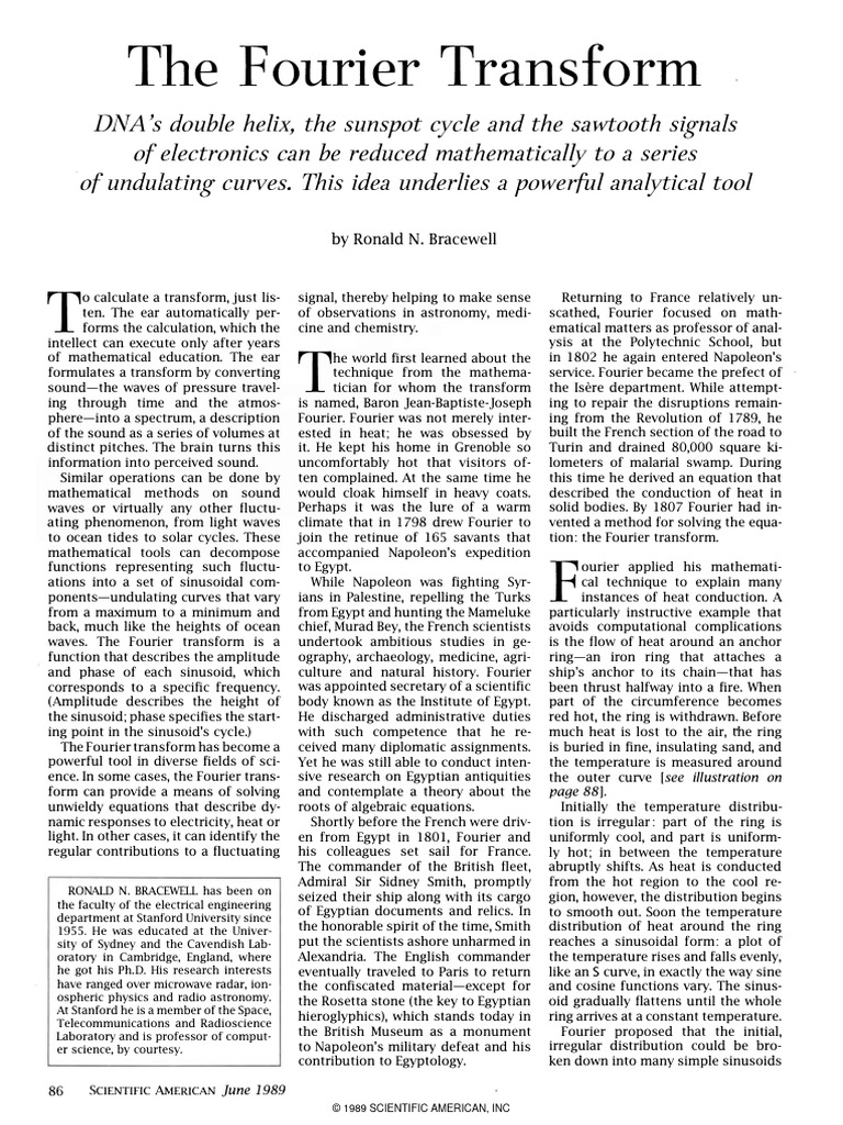 Scientificamerican0689 86 | PDF | Fourier Transform | Sine Wave