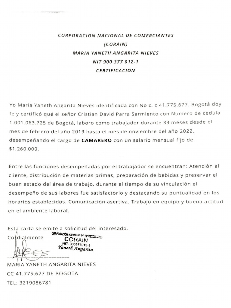 (CORAIN) Certificado | PDF