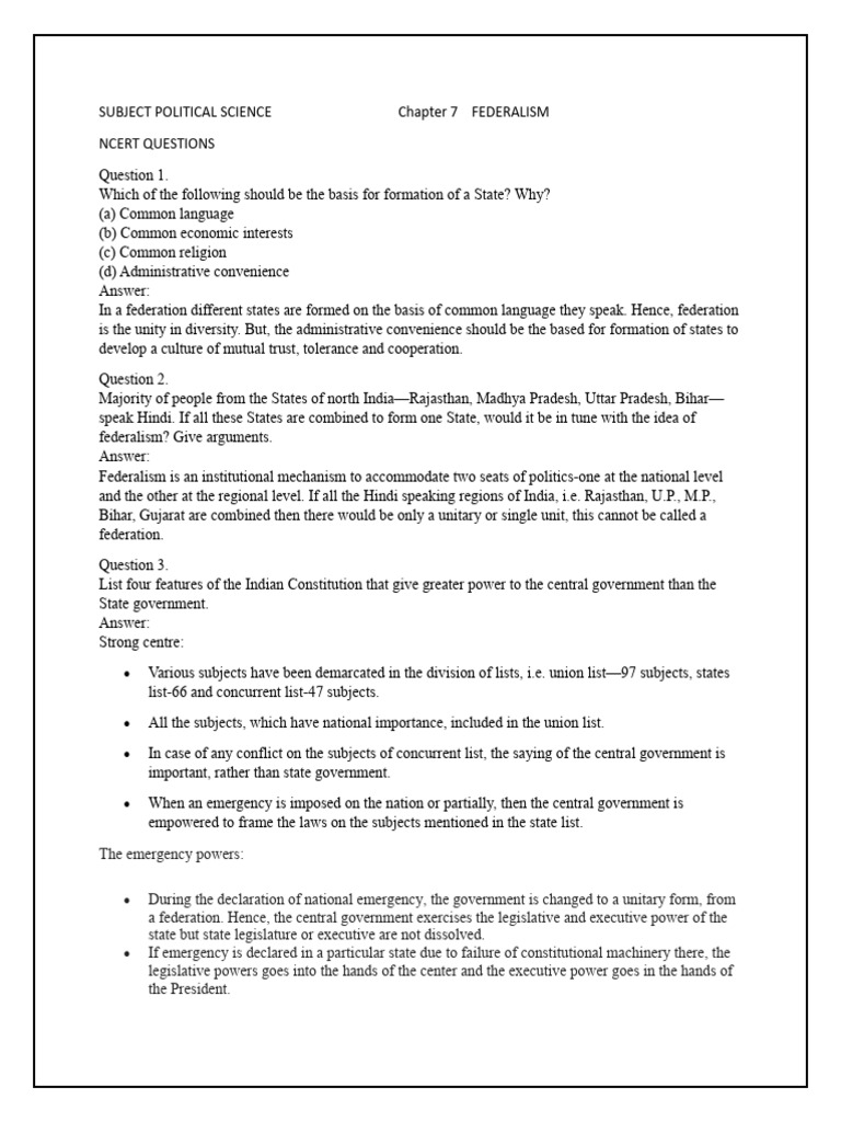 Federalism Class 11 Ncert Question Answer | PDF | Justice | Crime ...
