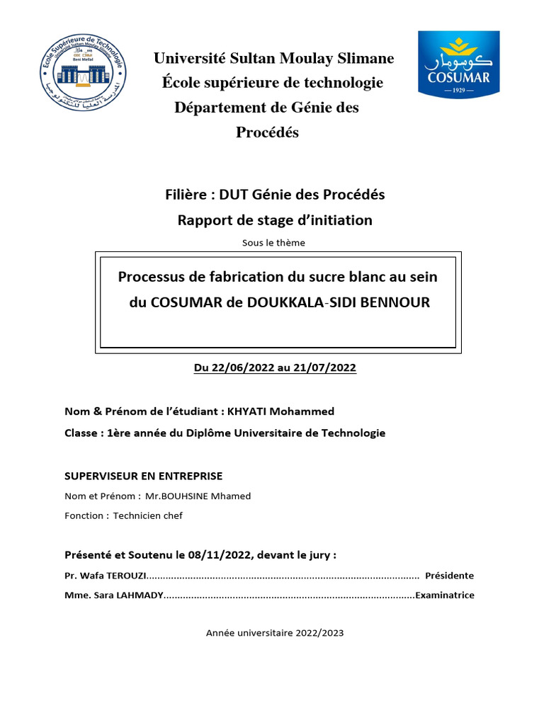 Fabrication du sucre chez COSUMAR | PDF | Chaux | Sucre
