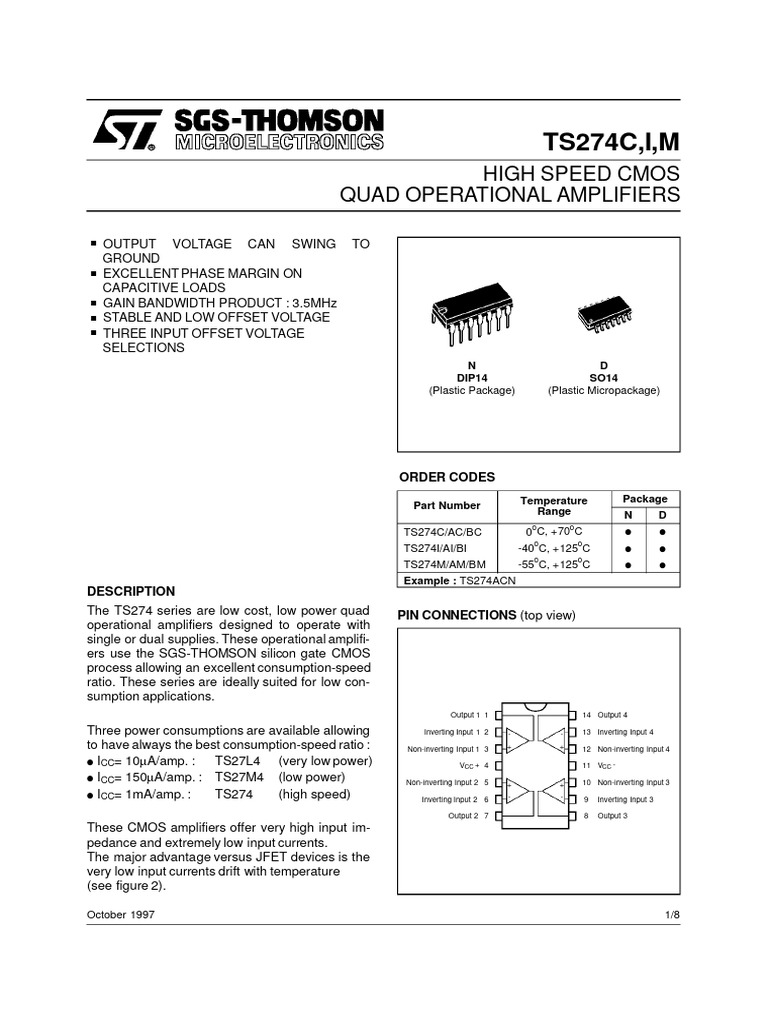 TS274C | PDF | Amplifier | Operational Amplifier