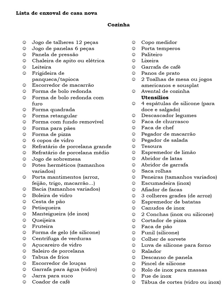 Lista de Enxoval de Casa Nova | PDF | Culináriar