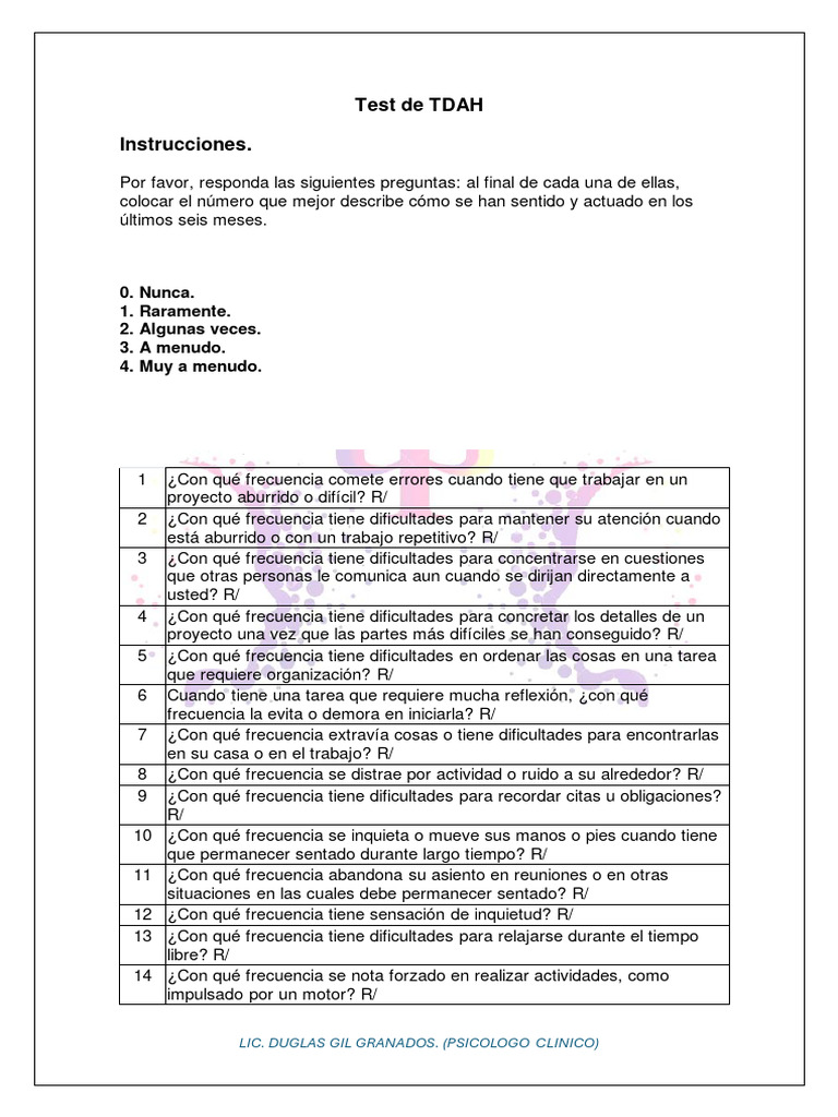 Test de TDAH para Adultos en PDF | PDF