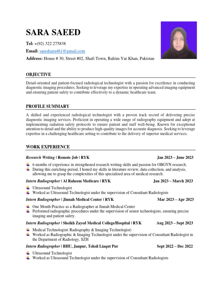 Sara Saeed CV (1) | PDF | Radiology | Medical Imaging