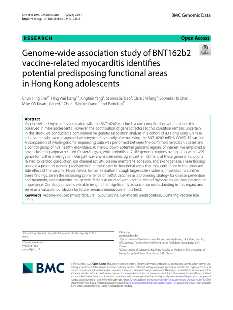 Genome-Wide Association Study of BNT162b2 Vaccine-Related Myocarditis ...