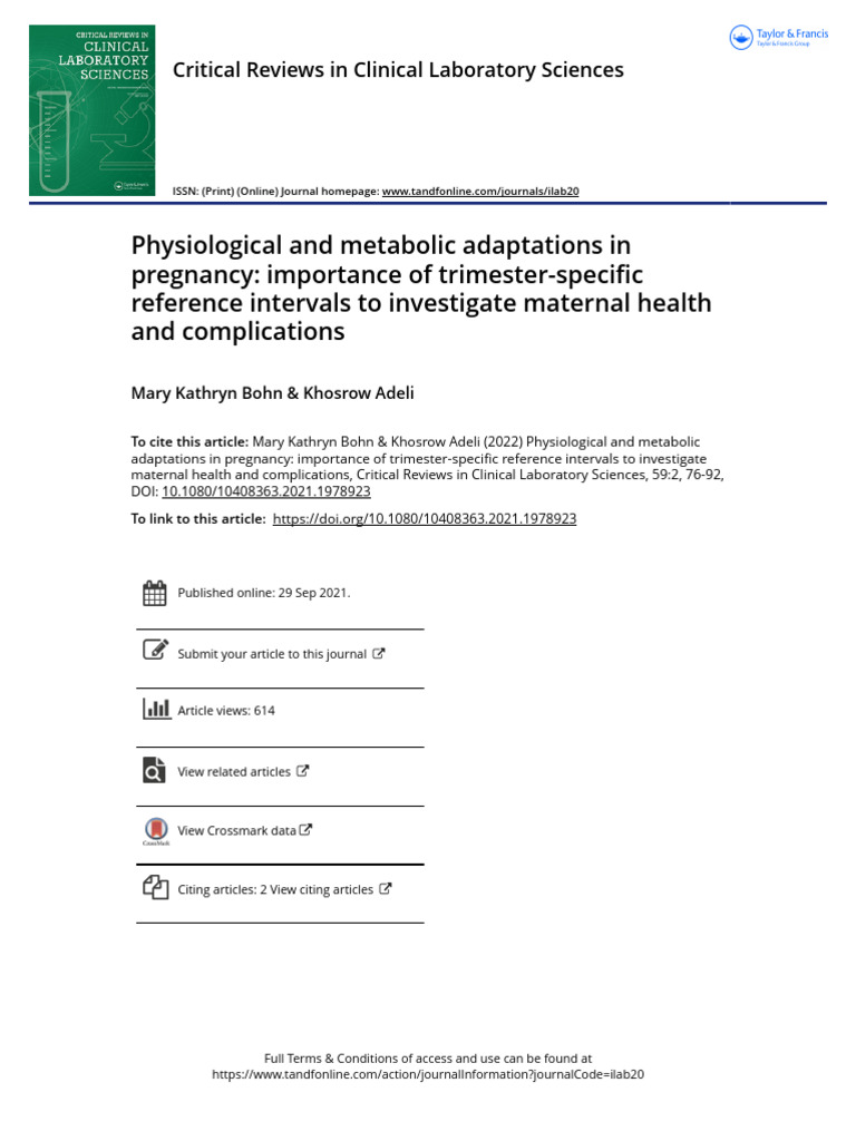 Physiological and Metabolic Adaptations in Pregnancy Importance of ...