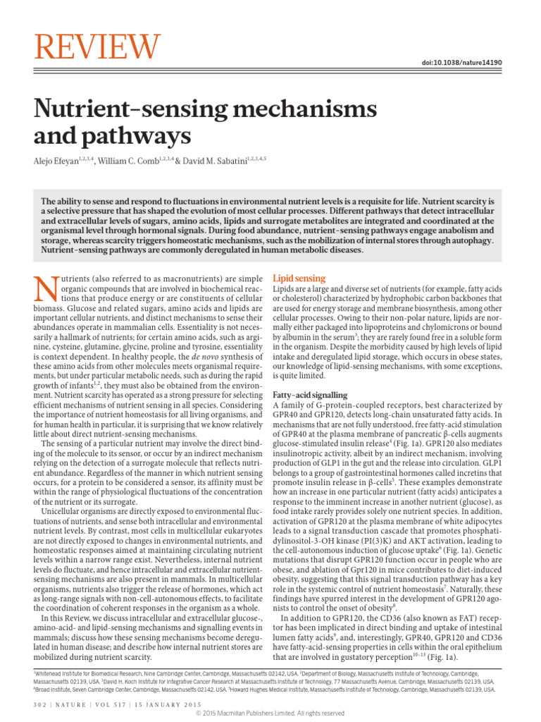 Nutrient Sensing Mechanisms in Mammals | PDF | Cholesterol | Autophagy