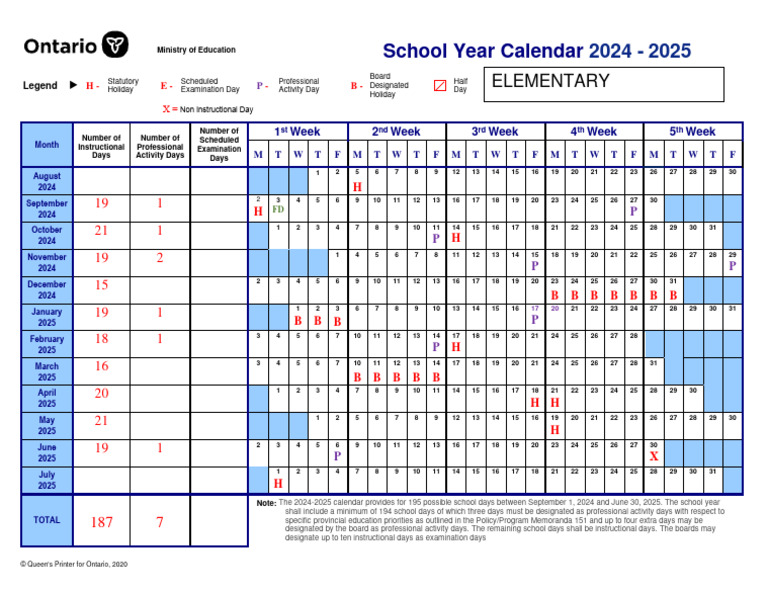 Elementary 2024-25 School Year Calendar | PDF
