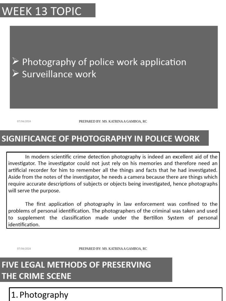 Week 13 Topic (Applications of Photography in Police Work) | PDF ...