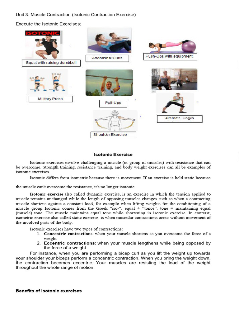 Isotonic Exercises: Benefits & Techniques | PDF | Muscle Contraction ...
