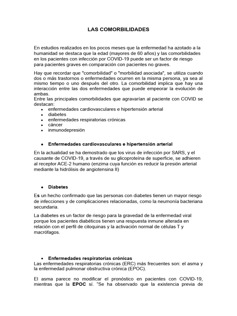 Las Comorbilidad Del Covid 19 | PDF | Comorbilidad | Ciencias de la Salud
