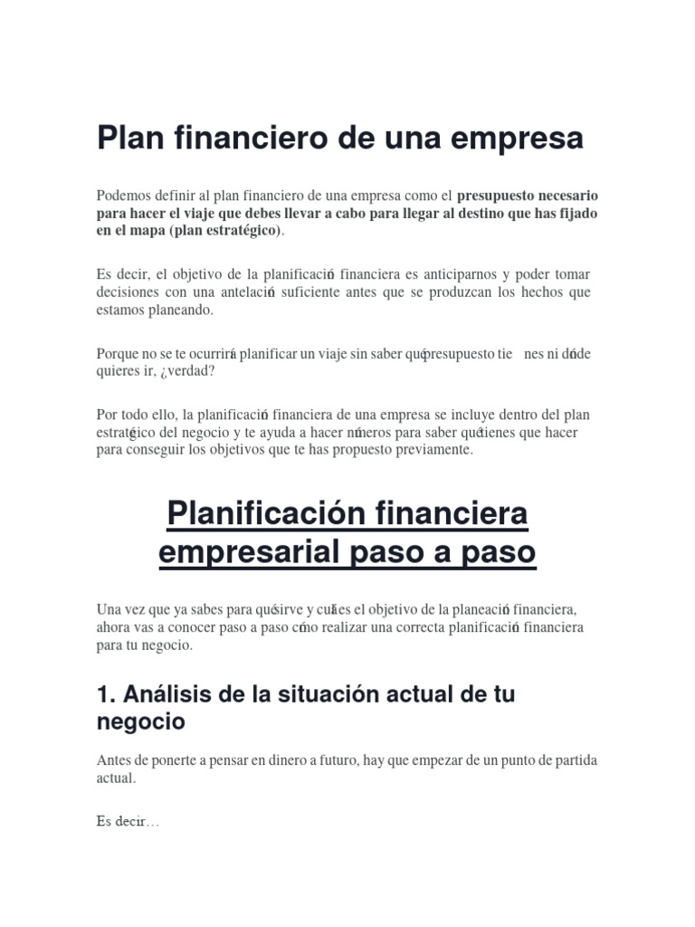 Como Hacer Una Planificacion Financiera Al Interior de Una Empresa | PDF | Planificación ...
