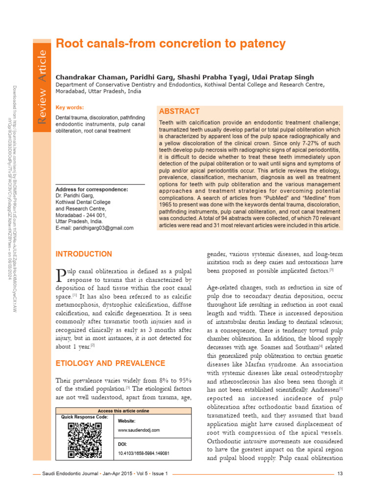 Root Canals From Concretion To Patency.2 | PDF | Human Tooth | Dentin