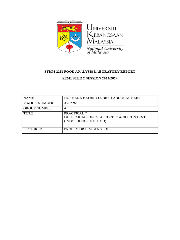 Ascorbic Acid Lab Report | PDF | Vitamin C | Titration