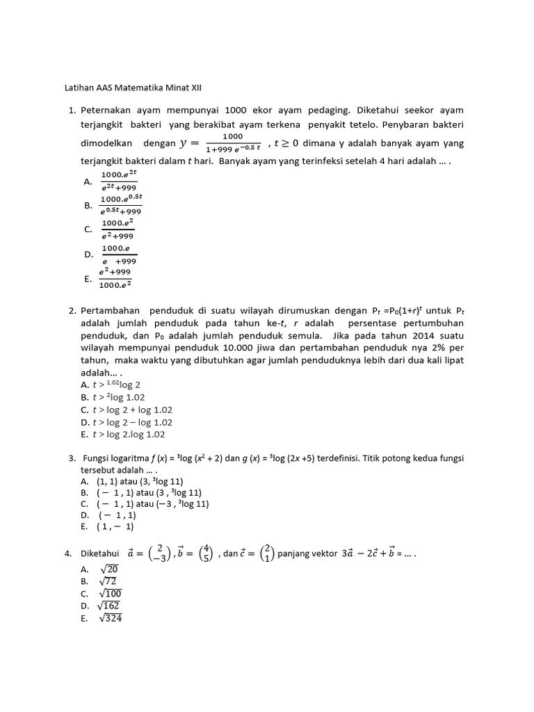 Lat Soal AAS Matematika Minat XII | PDF | Sains & Matematika