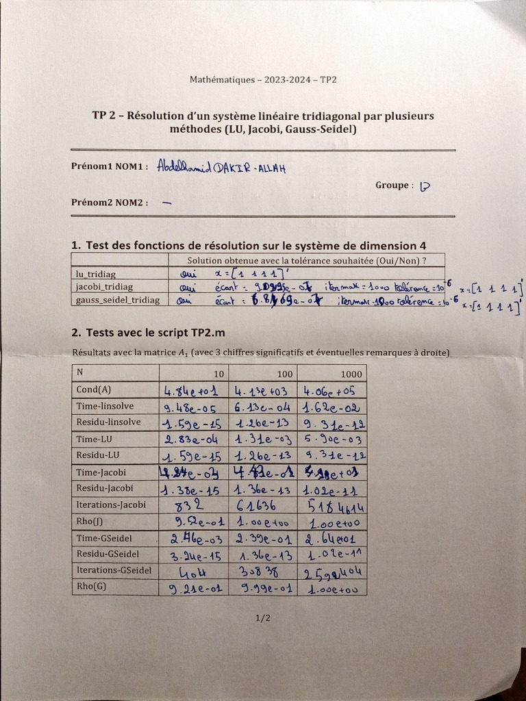Tp 2 Feuille de Résultats | PDF