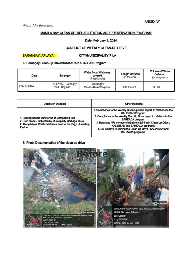 Aplaya Weekly Clean Up Drive Feb.2 2024 | PDF | Materials ...