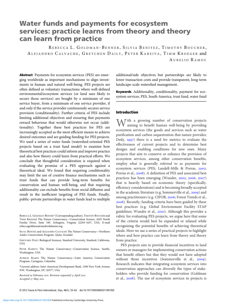 Water Funds and Payments For Ecosystem Services Practice Learns From ...