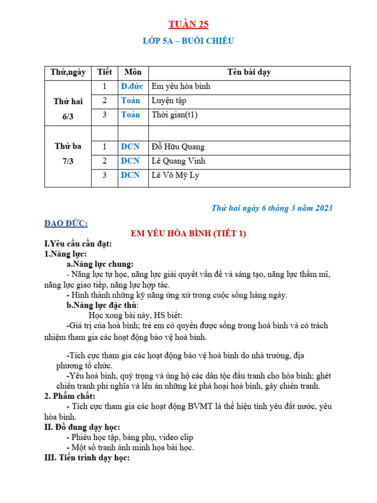 5a + DCN - Tuần 25 | PDF