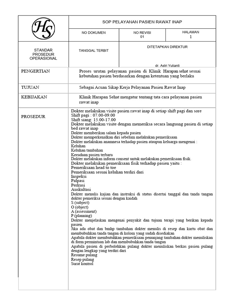 Sop Pelayanan Rawat Inap Pdf