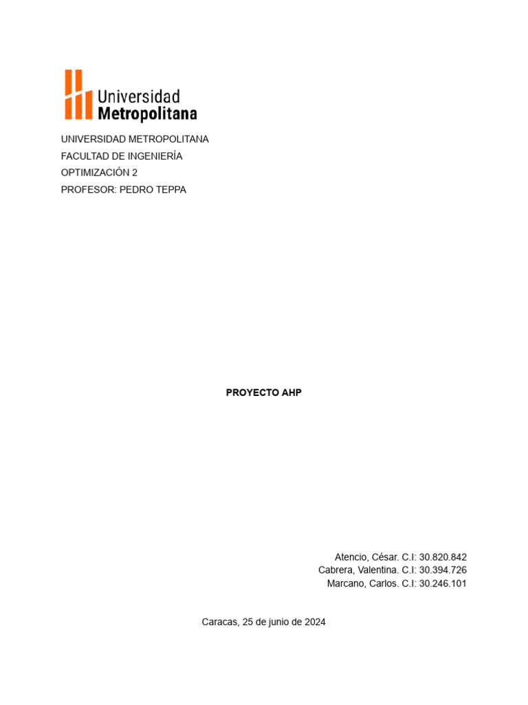 Proyecto AHP - Informe | PDF | Toma de decisiones | Roger Federer