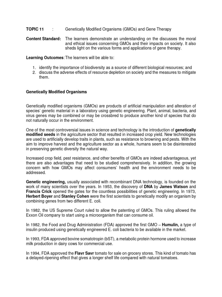 12 - GMOs and Gene Therapy | PDF | Genetically Modified Organism | Gene Therapy