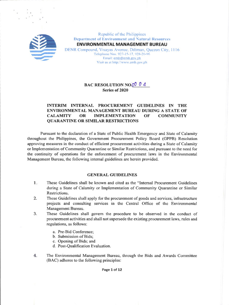 Bac Reso 0004 Internal Procurement Guidelines Signed | PDF
