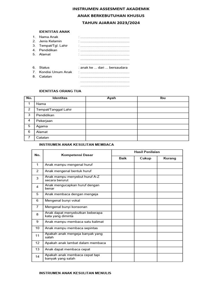 Format Asesmen Instrumen SLB | PDF