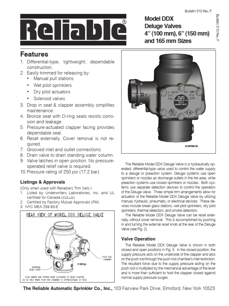 510 Model Ddx Deluge Valve [Reliable] | PDF | Valve | Fire Sprinkler System